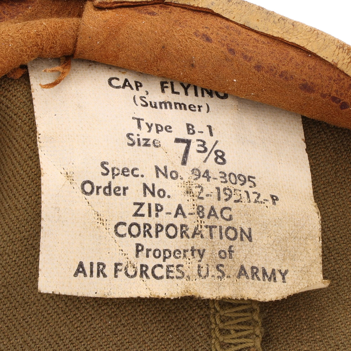 WWII USAAF B-1 Summer Flying Cap by Zip-A-Bag Corp. Identified to Lt ...