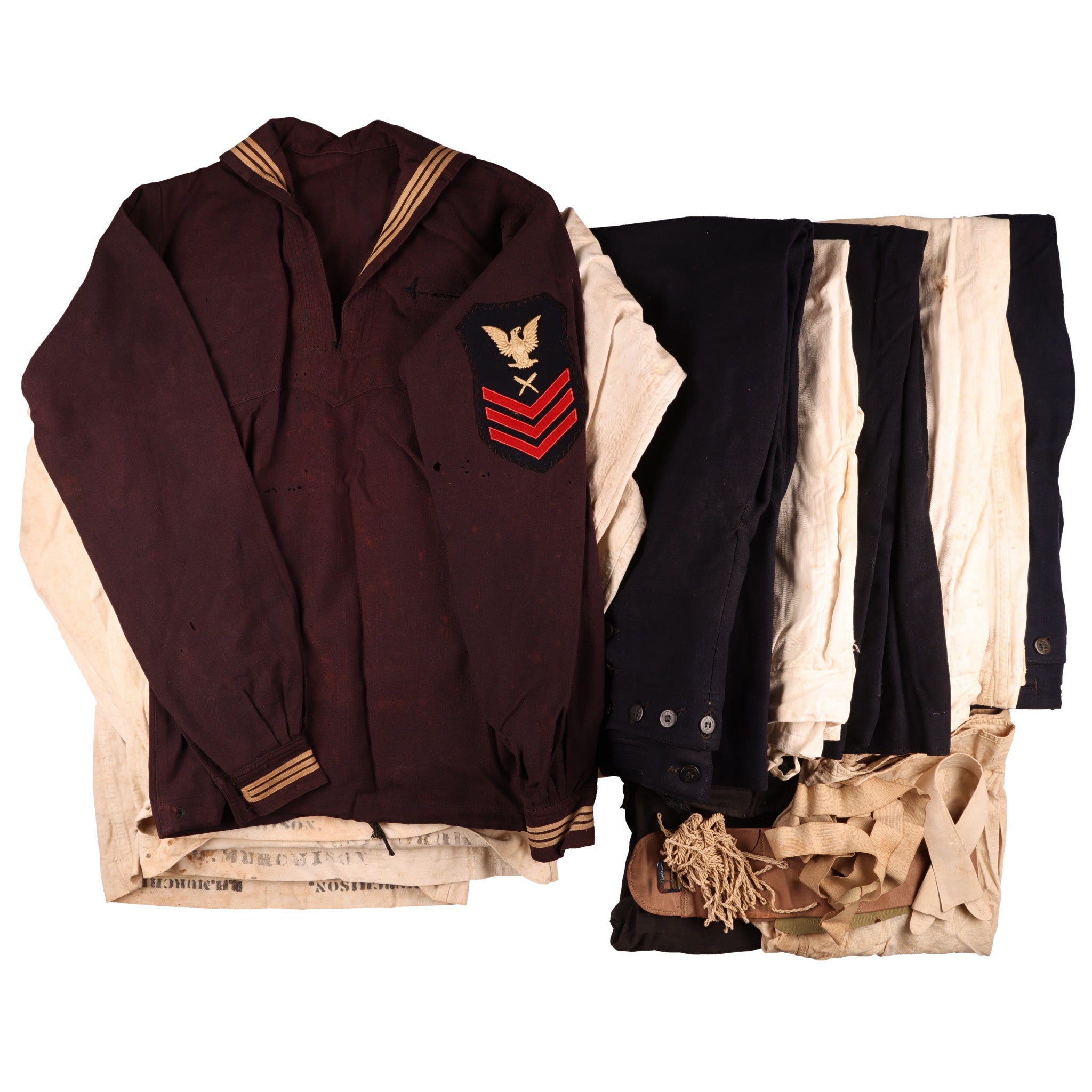 WWI USN Enlisted Man's Service Dress Blue & White Uniforms with Barrac ...